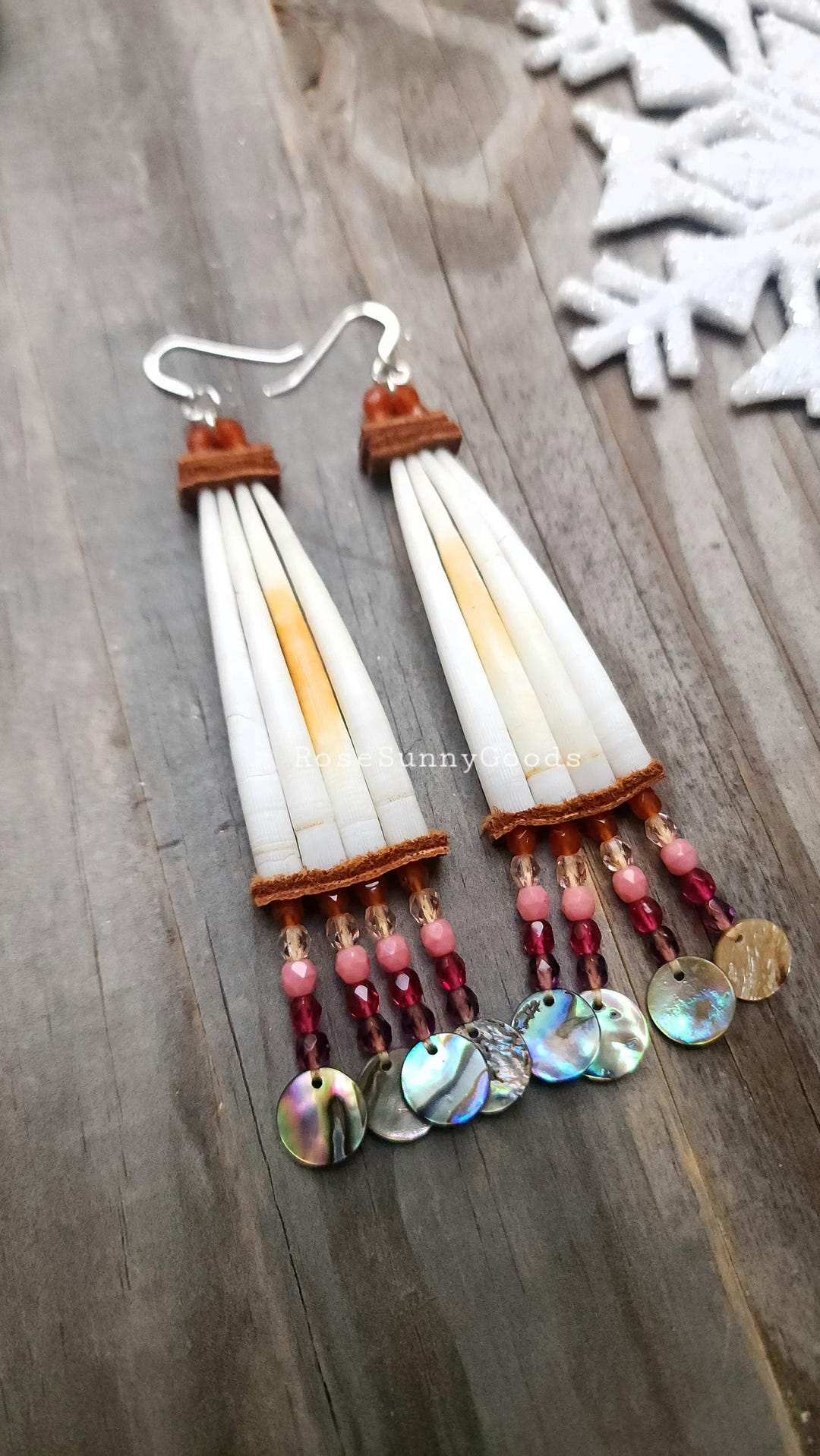 Rare Dentalium Shell and Abalone Shell Earrings, Sterling Silver Ear ...