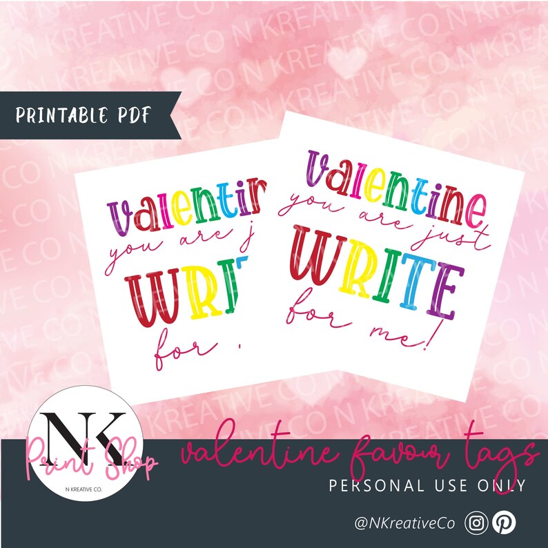 Valentine You're Just WRITE for Me | Pencil Valentine Tag | Pen ...