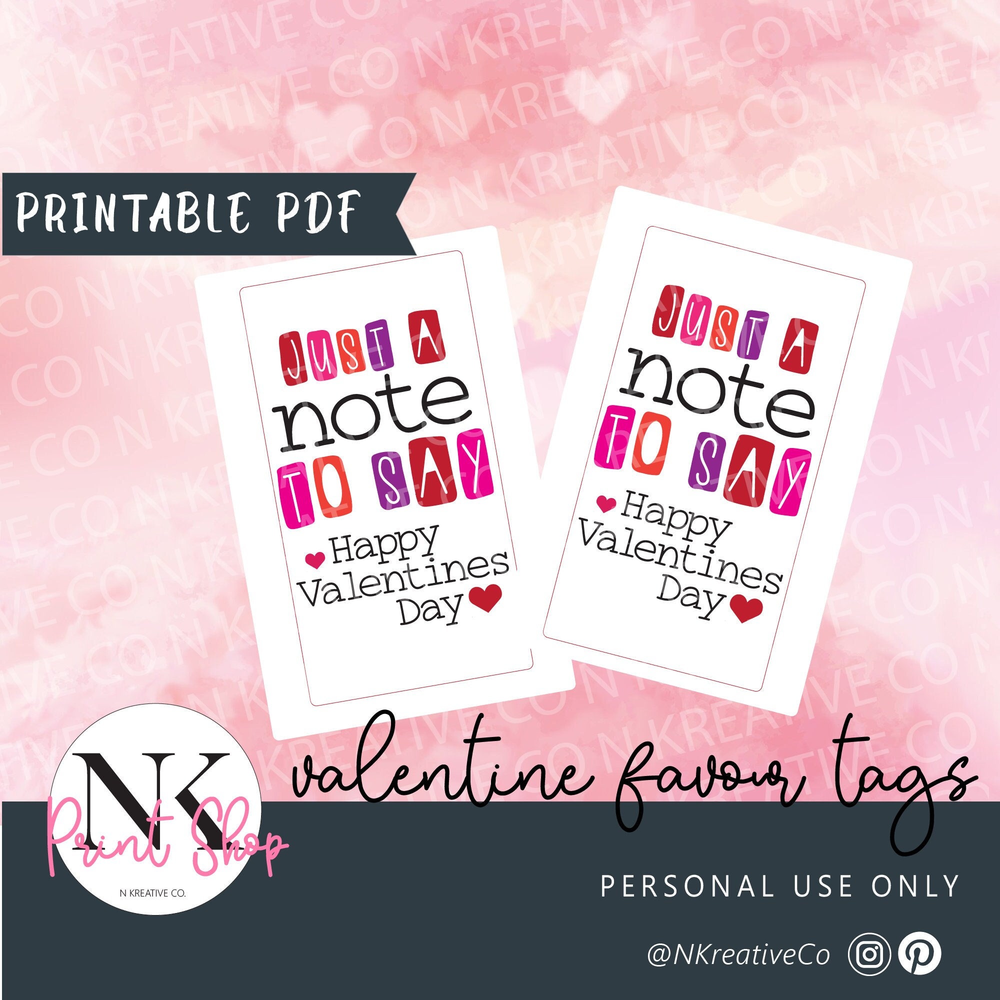 Just A Note to Say Happy Valentines Day | Valentine Tag for Notepad ...