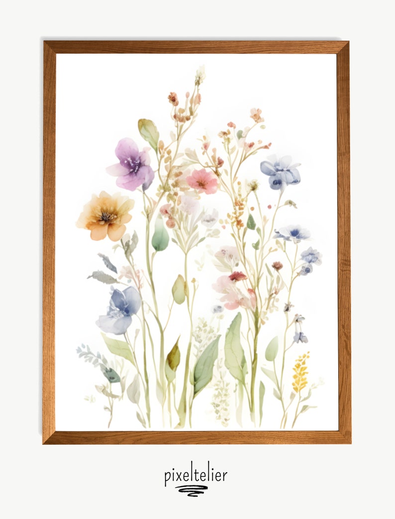 Printable Colorful Wildflower Art Set of 3, Watercolor Wildflowers ...