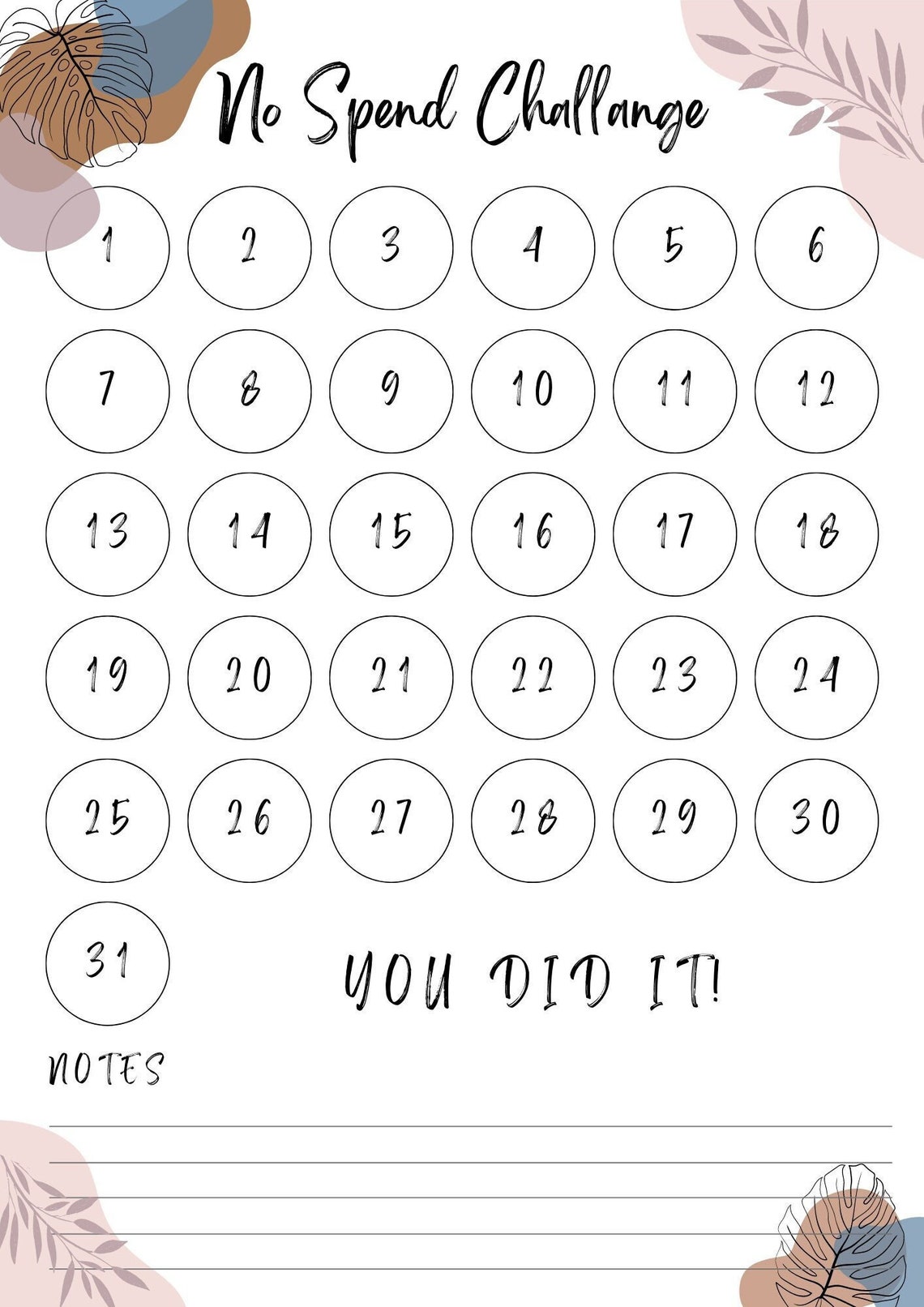 Editable No Spend Challenge 31 Day Monthly Tracker Minimalistic Design ...