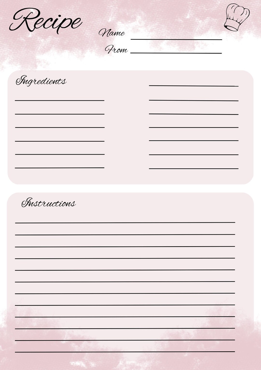 Recip E Card Template, Recip, Printable or Digital,minimal,instant ...