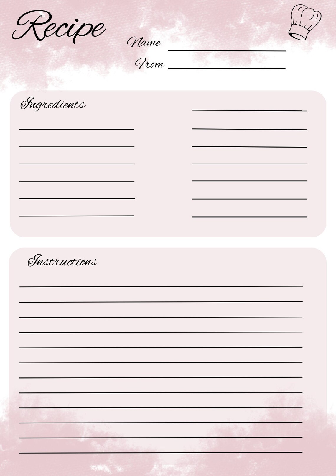Digital Recipe Card, Recipe Card Printable, Editable Recipe Card ...