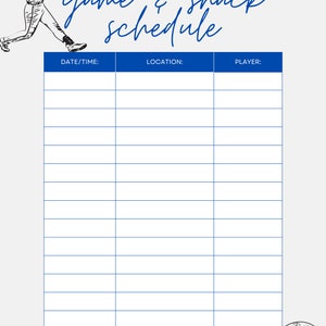 Editable Digital Sports Game & Snack Schedule - Etsy