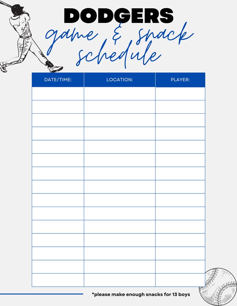 Editable Digital Sports Game & Snack Schedule - Etsy