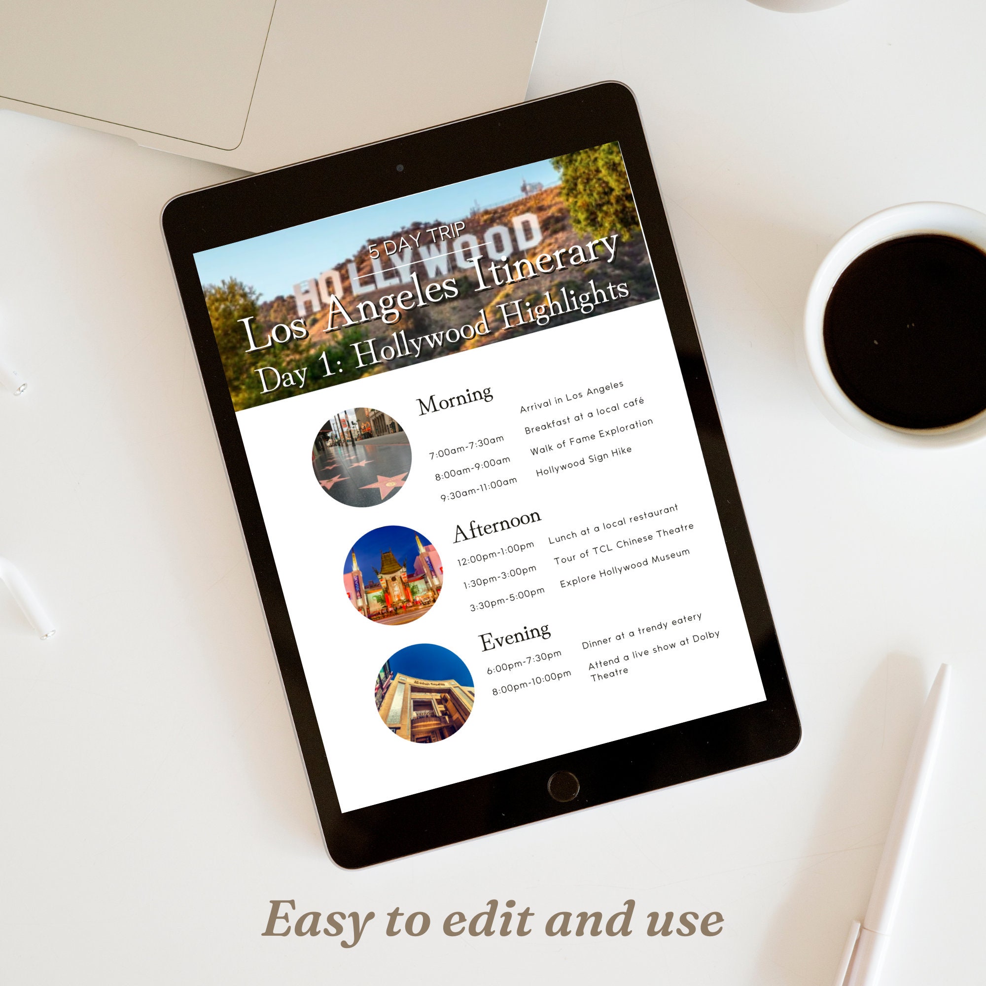 Los Angeles Itinerary 5-day Canva Template | LA California Travel ...