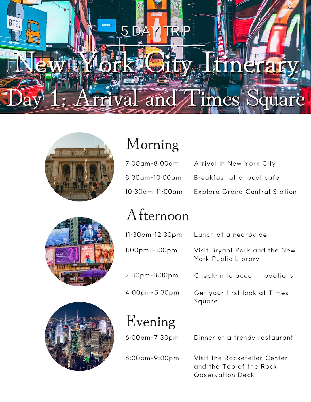 New York City Itinerary 5-day Canva Template | NYC US Travel Planner | Canva Template Travel ...