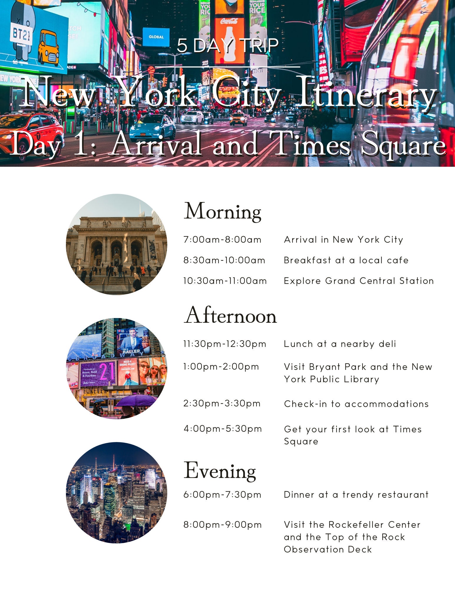 New York City Itinerary 5-day Canva Template | NYC US Travel Planner ...