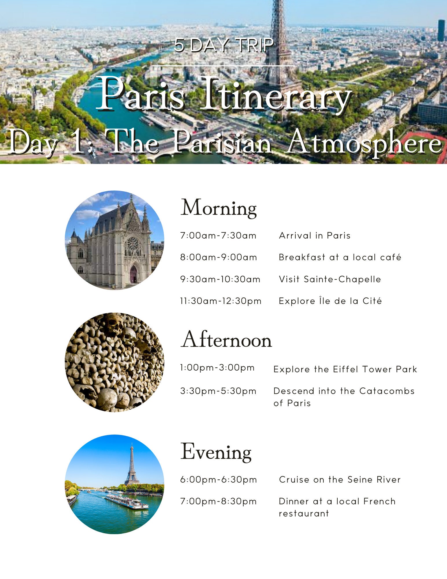 Paris Itinerary 5-day Canva Template | Paris France Travel Planner ...