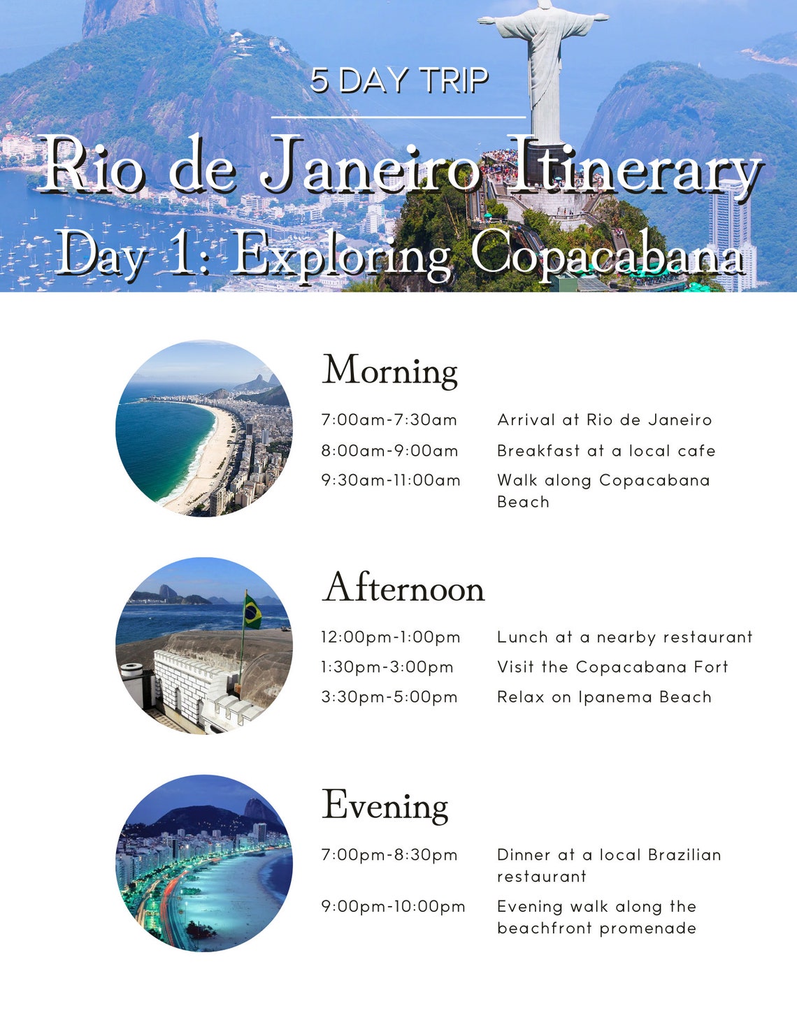 Rio De Janeiro Itinerary 5-day Canva Template | Brazil Travel Planner ...