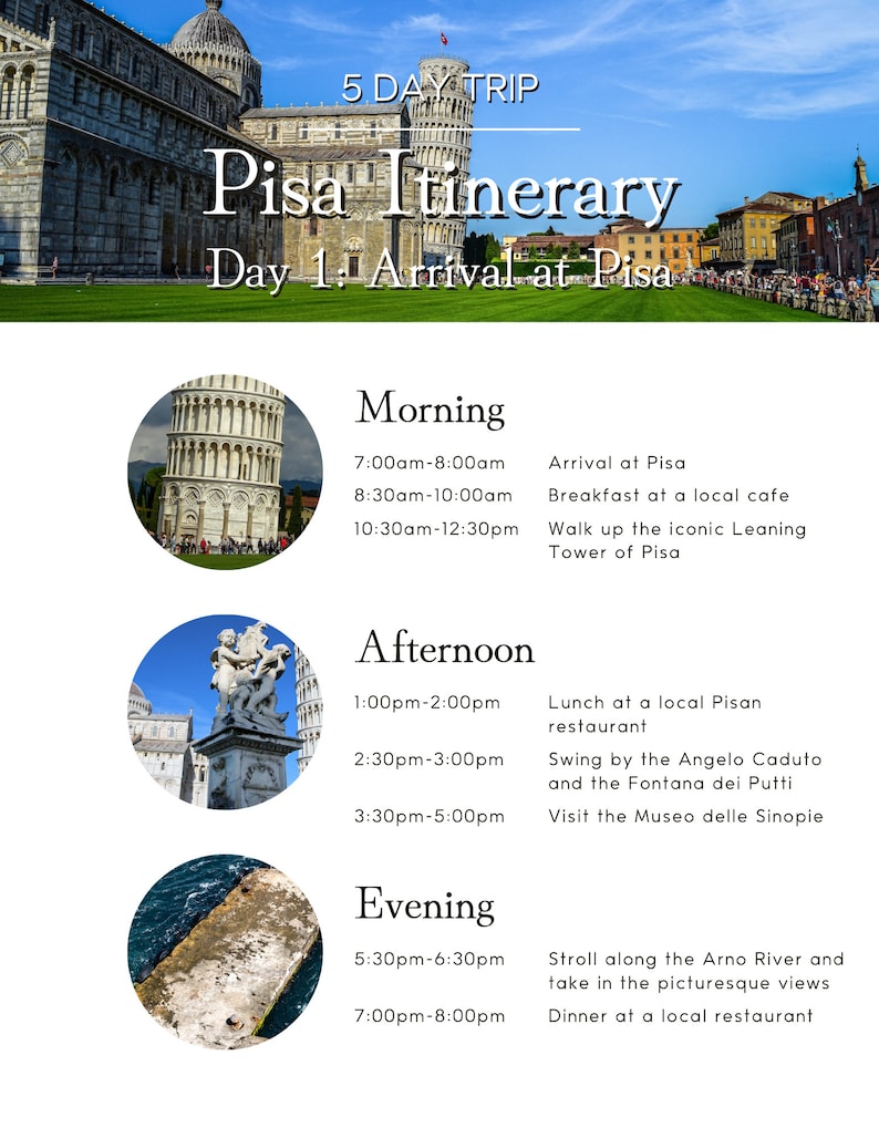 Pisa Itinerary 5-day Canva Template | Pisa Italy Travel Planner | Canva ...