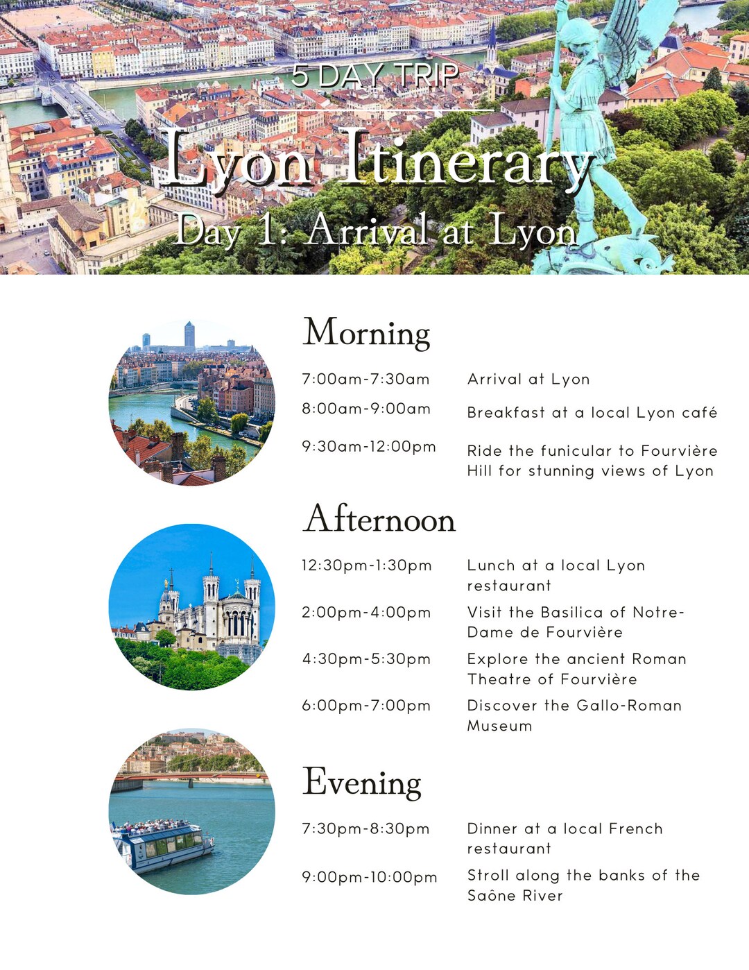 Lyon Itinerary 5-day Canva Template | Lyon France Travel Planner ...