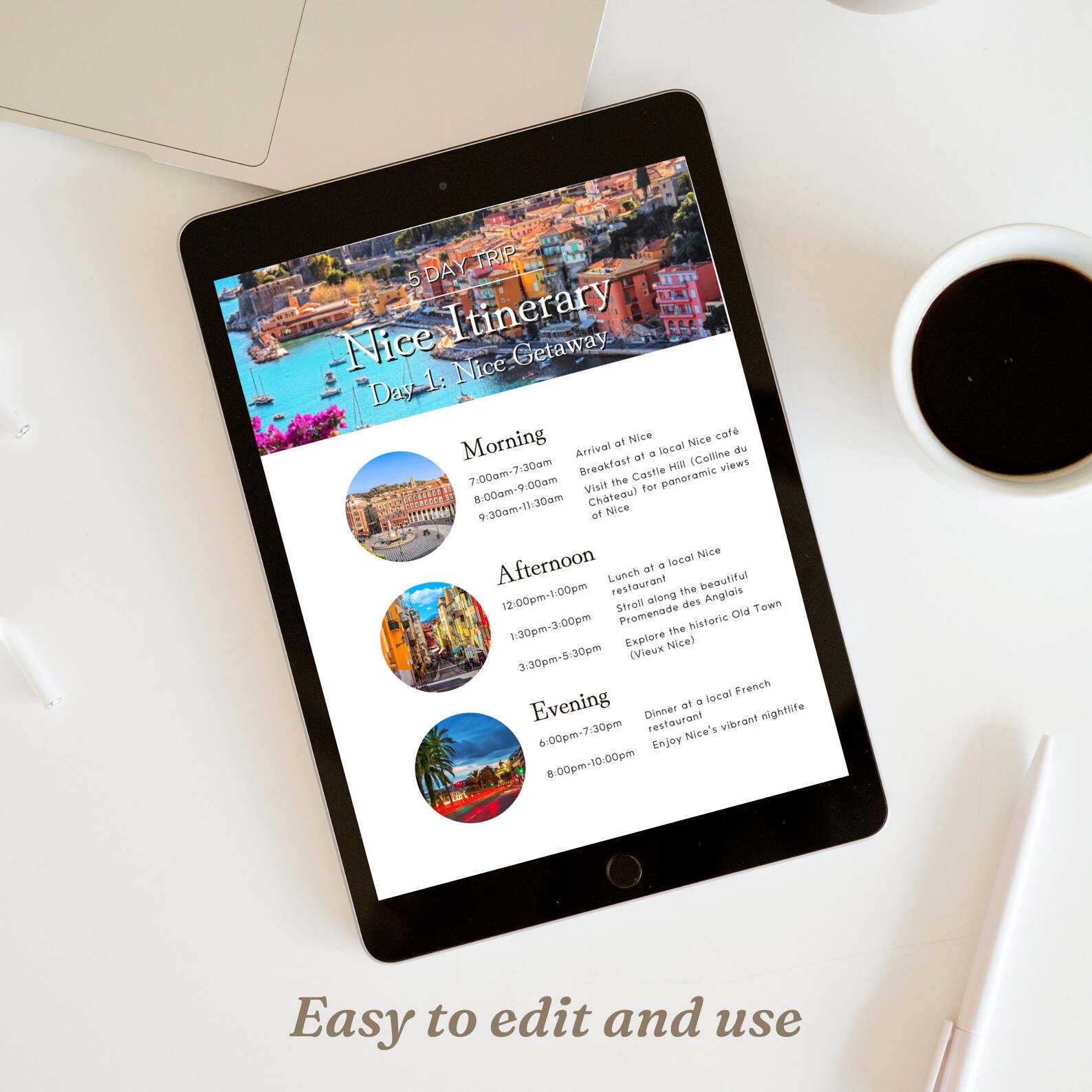 Nice Itinerary 5-day Canva Template | Nice France Travel Planner ...
