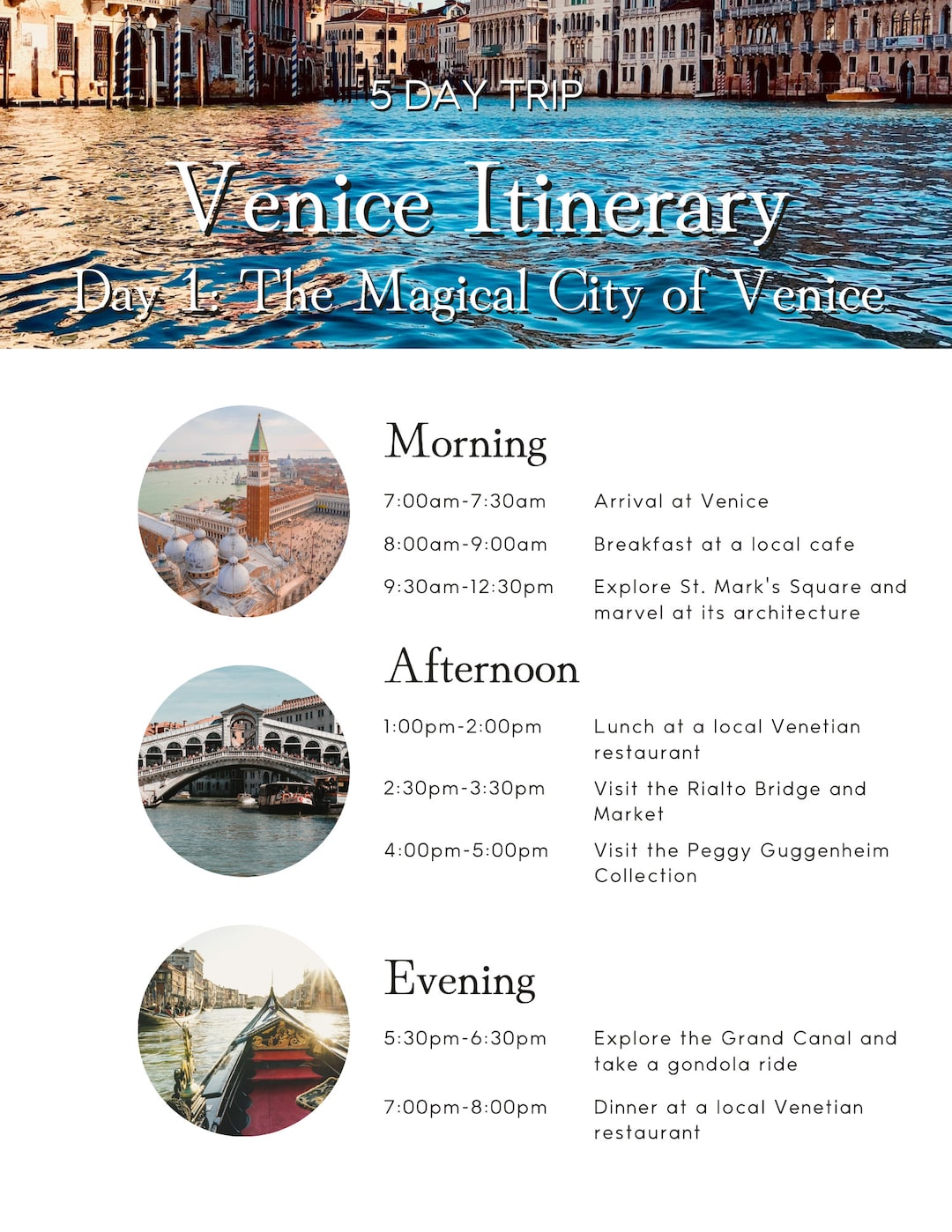 Venice Itinerary 5-day Canva Template | Venice Italy Travel Planner | Canva Template Travel ...