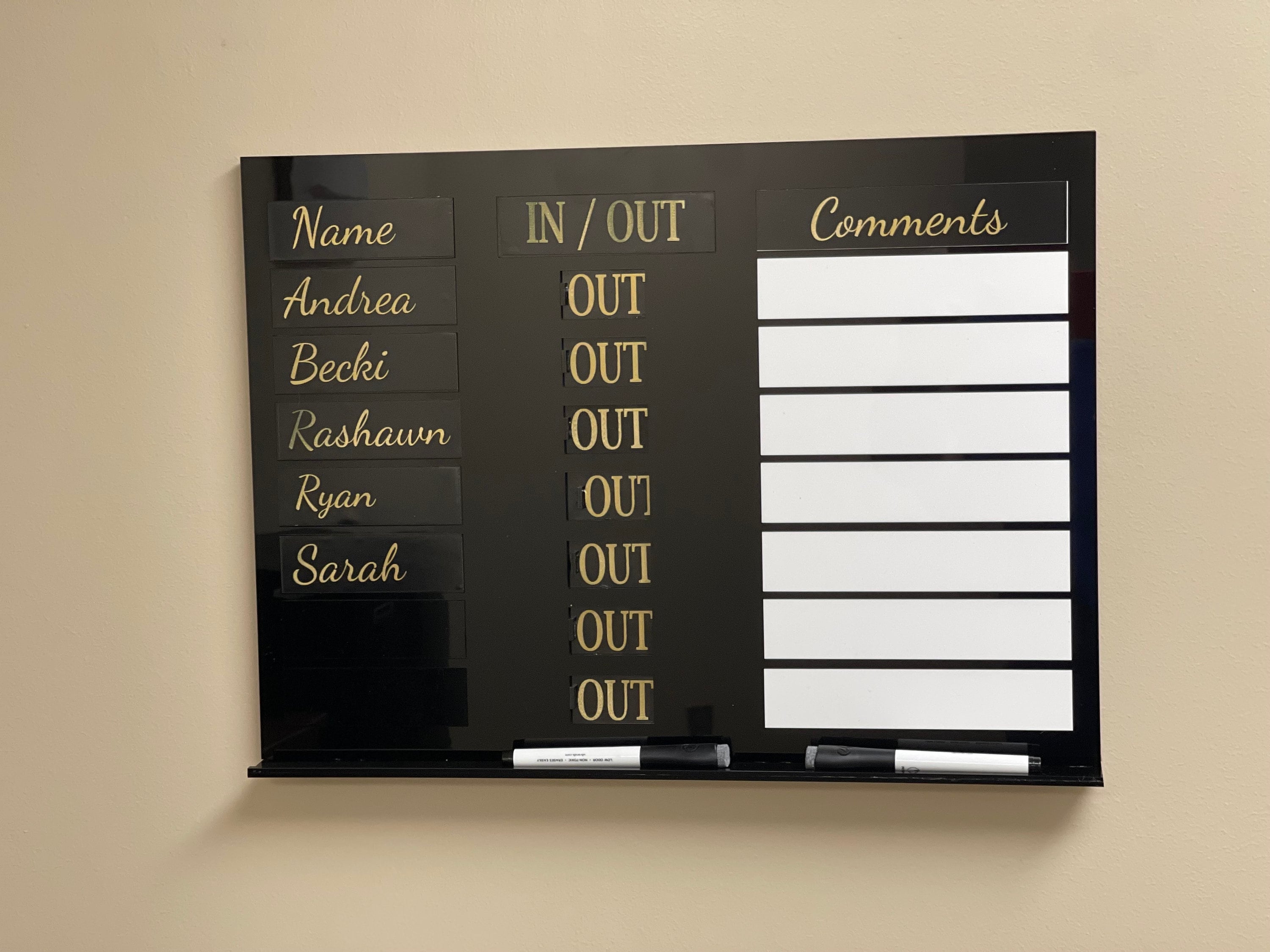 Out of Office Sign With a Sliding In/out With Matching Names. Includes ...