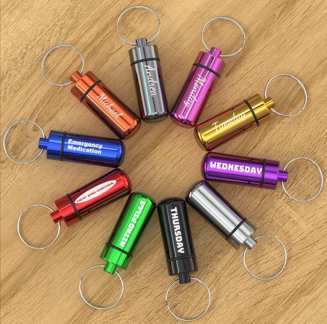 Engraved Small Portable Pill Case With Keychain. Pill Organizer Metal ...