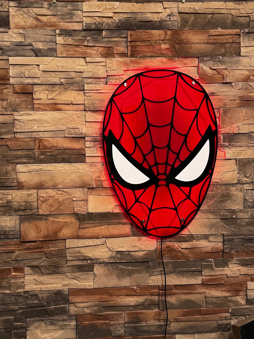 Superhero Head 3D Looking Layered Acrylic Sign. Backlit With Red Glow ...