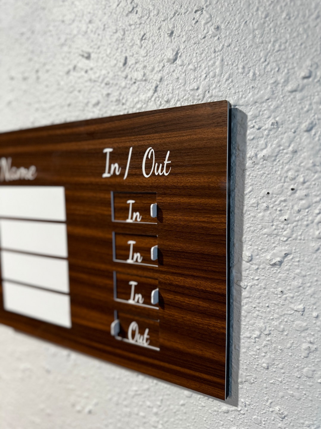 Wood Walnut Grain Acrylic. Out of Office Sign With a Sliding In/out ...