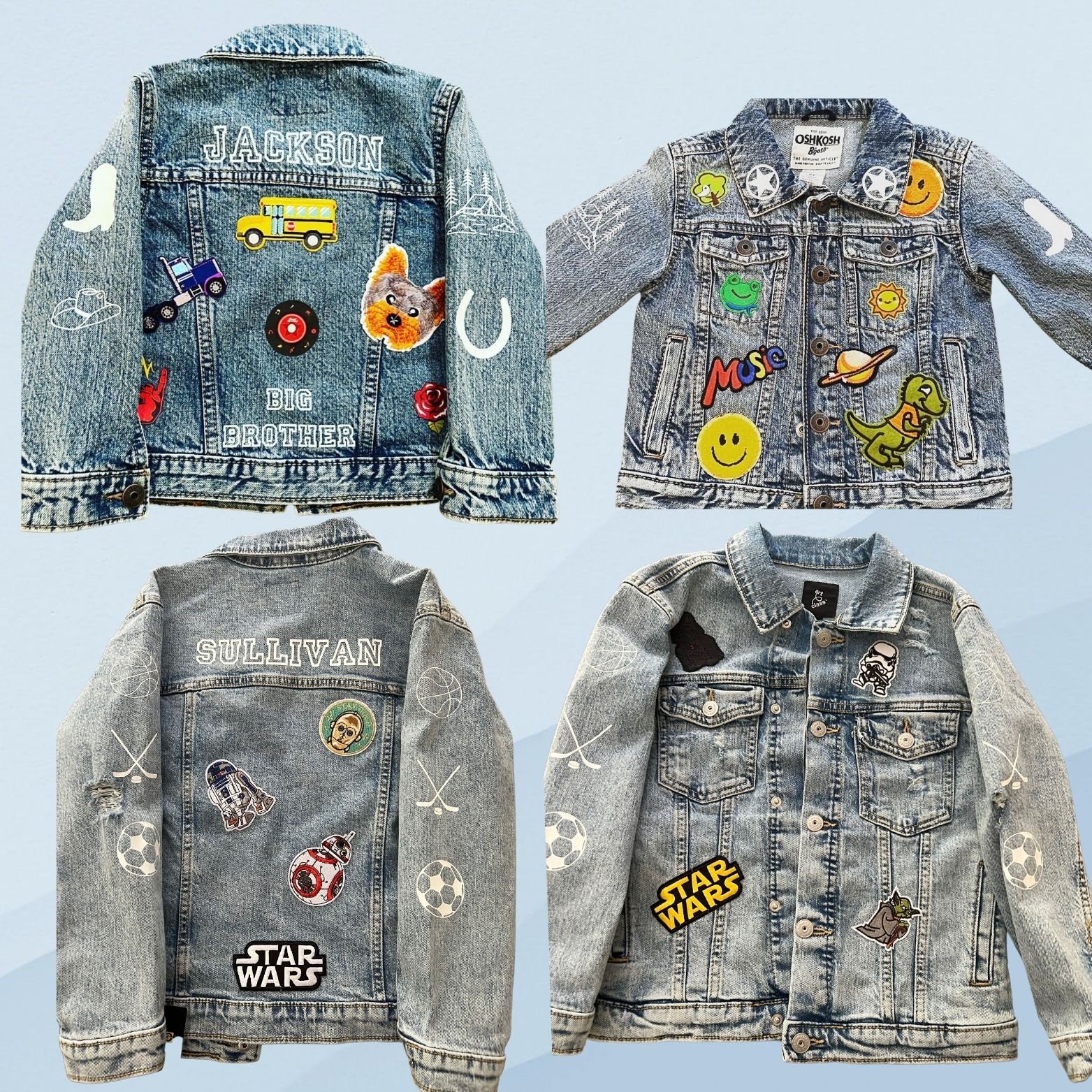 Hand Sewn Custom Denim Jean Jacket Hand Sewn Big Sis Big Bro Name ...