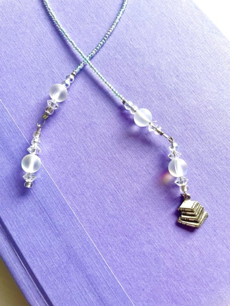 Iridescent/clear Crystal With Stacked Books Charm Beaded Bookmark - Etsy