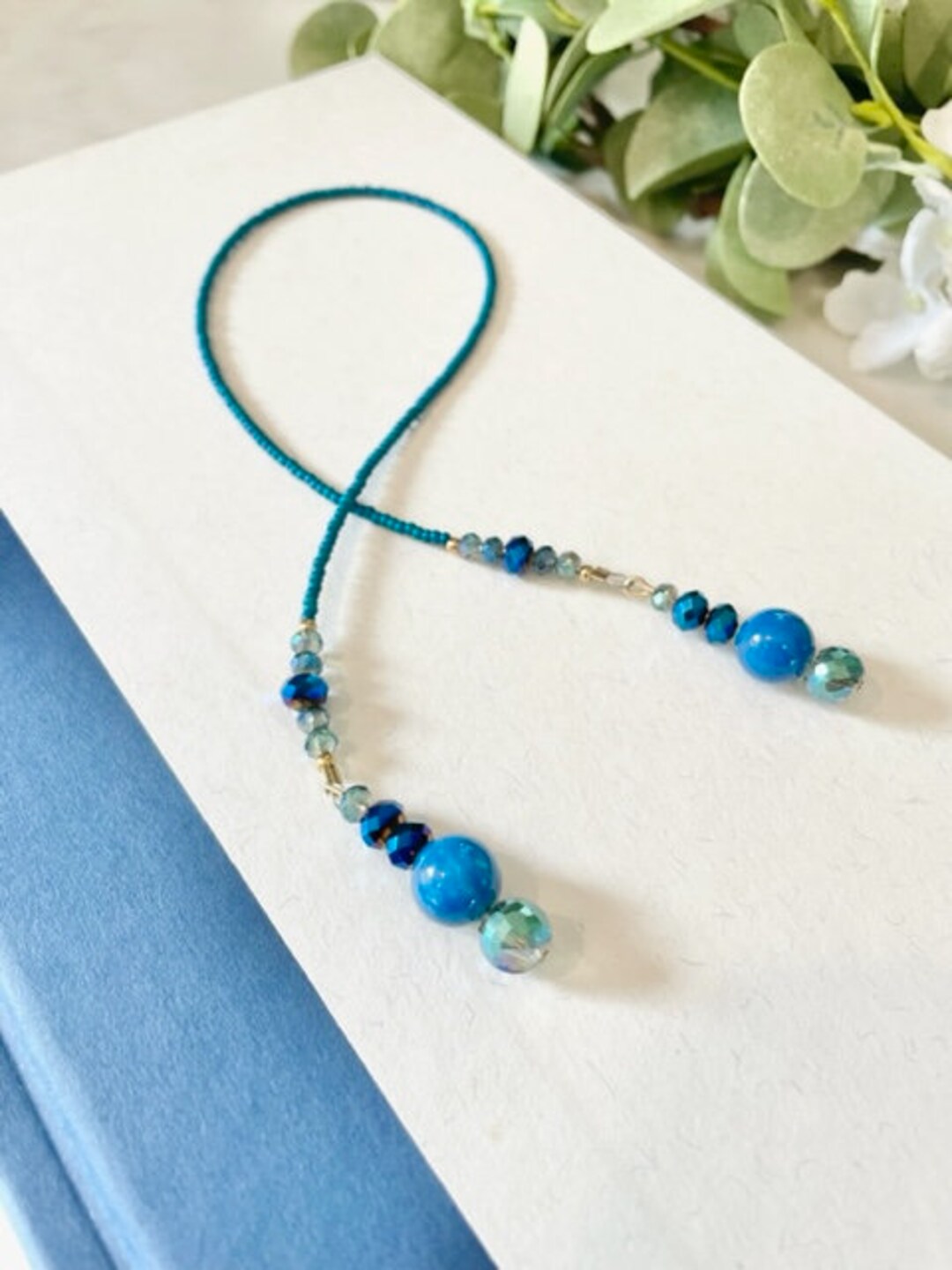 Dark Blue Shimmer Glass Beaded Bookmark - Etsy