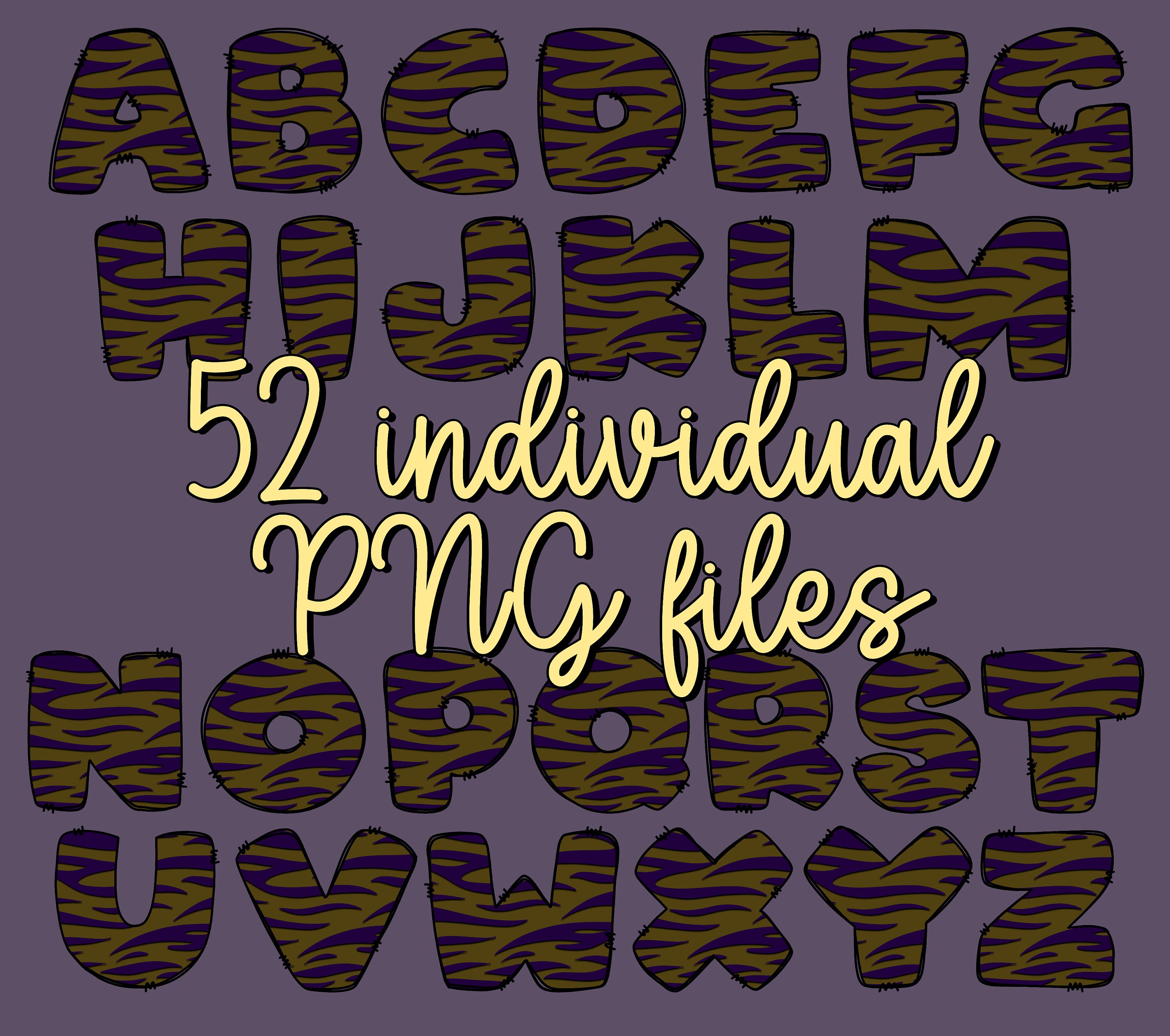Tiger Print Alphaset | Purple & Gold Tiger Stripe Alphabet PNG Files ...