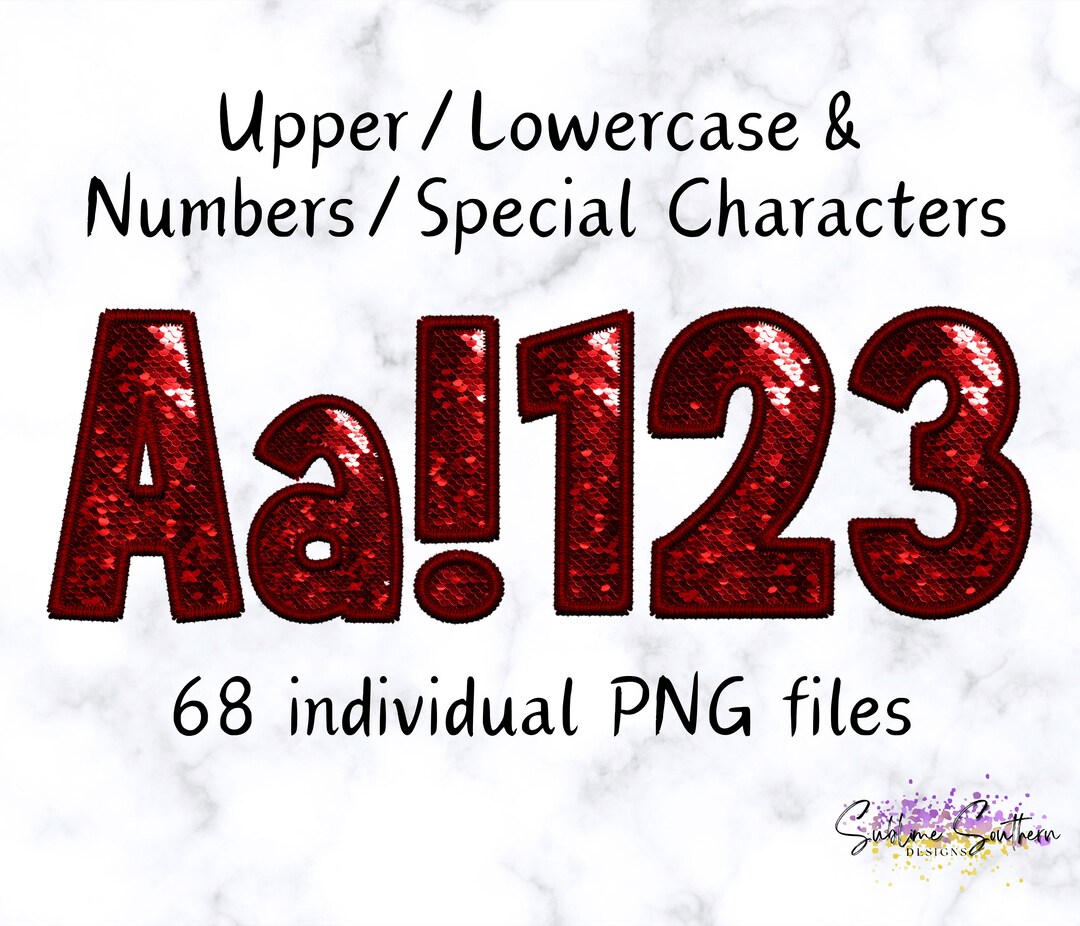 Faux Embroidered PNG Alphabet Set, Red Sequin Alphabet, Stitched Alpha ...