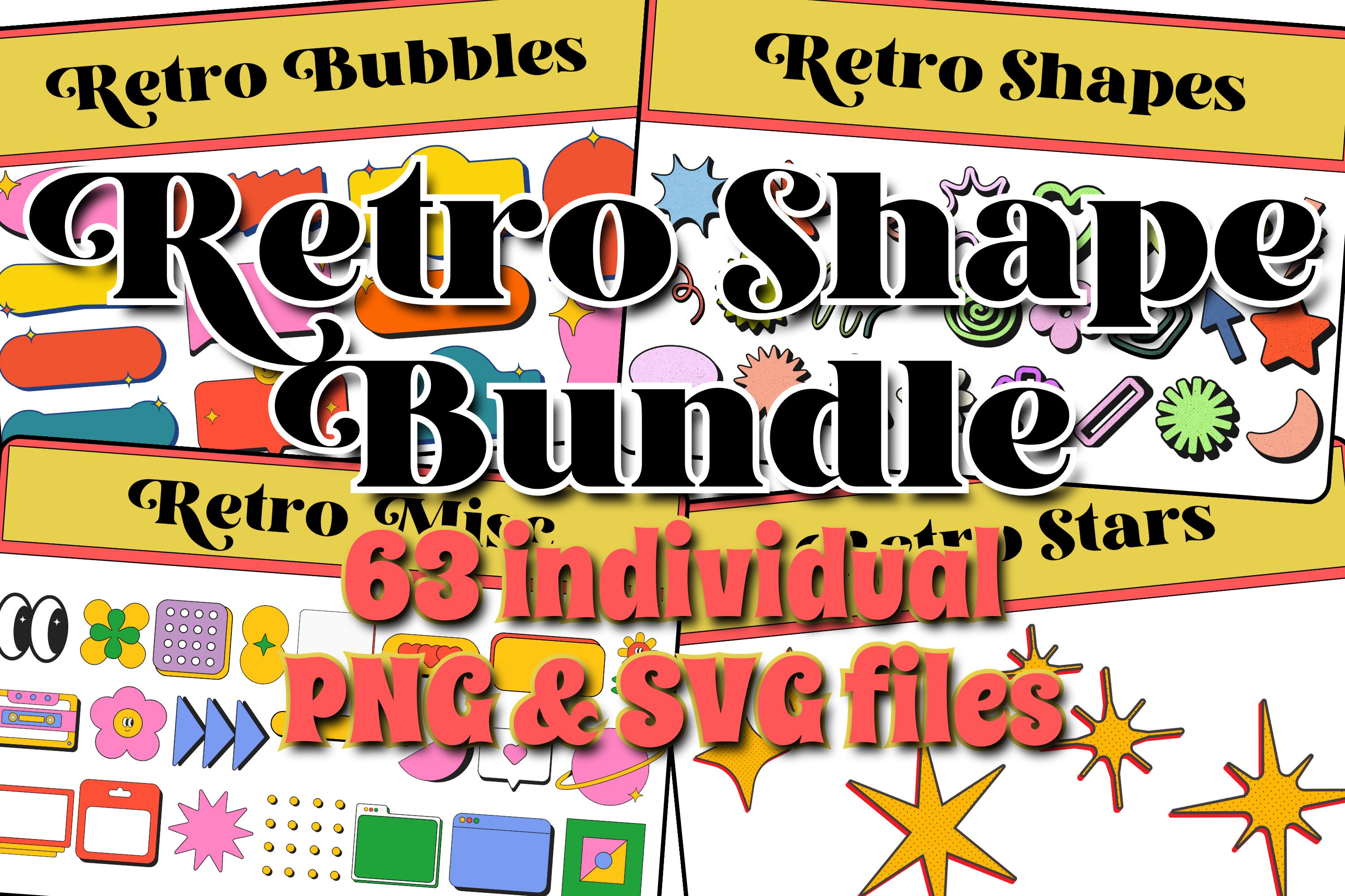 Retro Shapes Bundle PNG SVG | Instant Download | Print on Demand ...