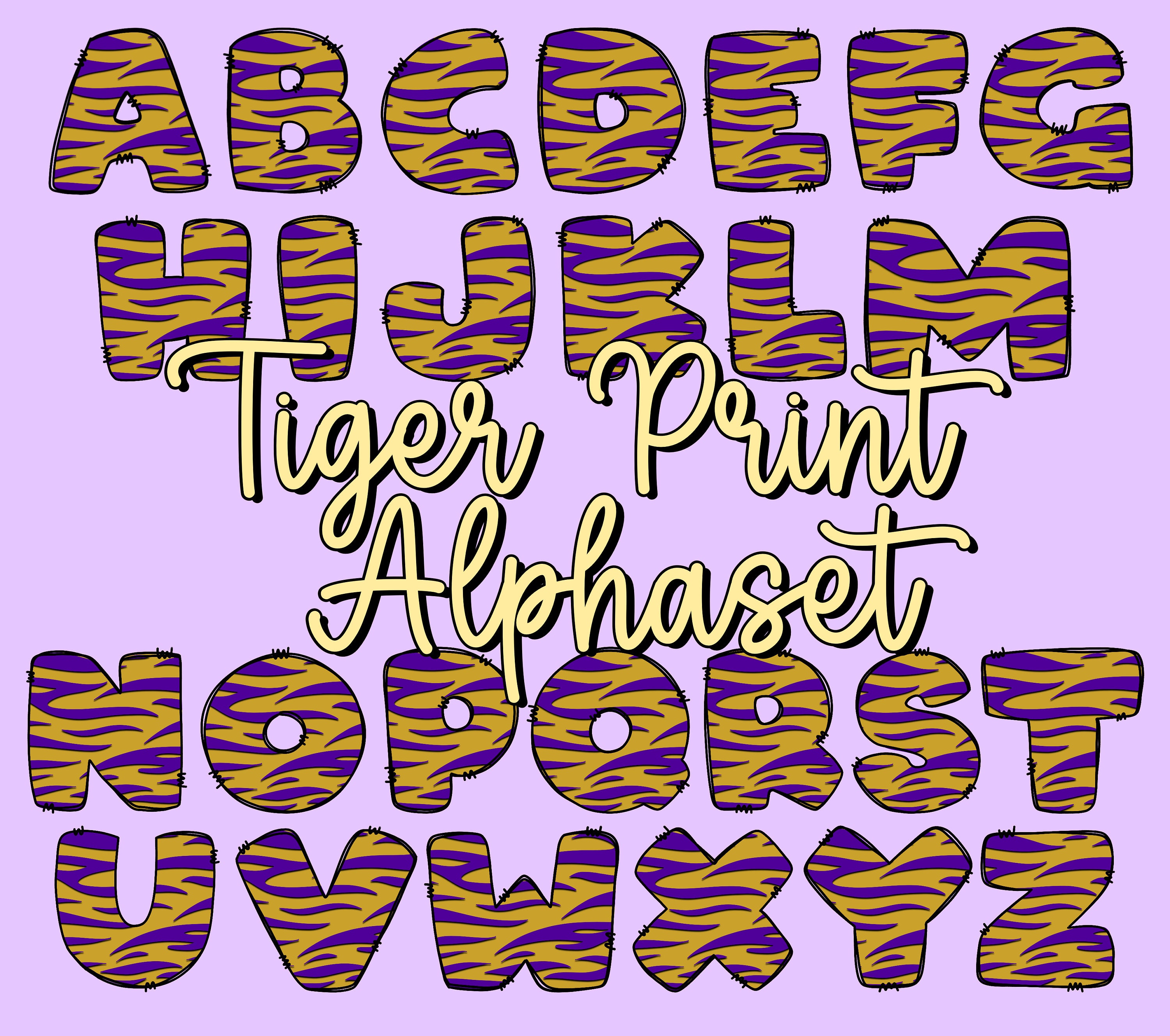 Tiger Print Alphaset | Purple & Gold Tiger Stripe Alphabet PNG Files ...