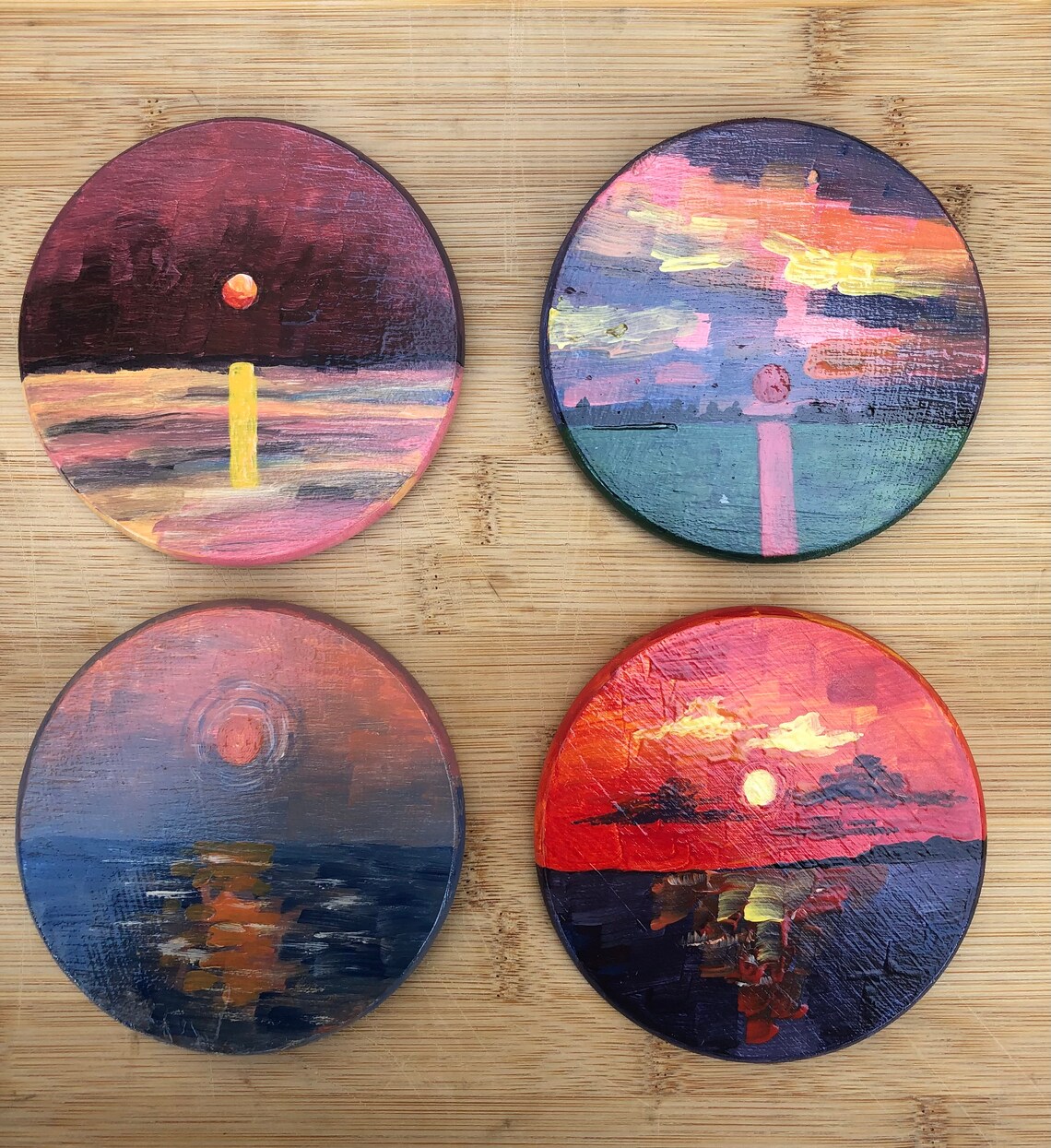 Hand Painted Wood Coasters Sunset - Etsy