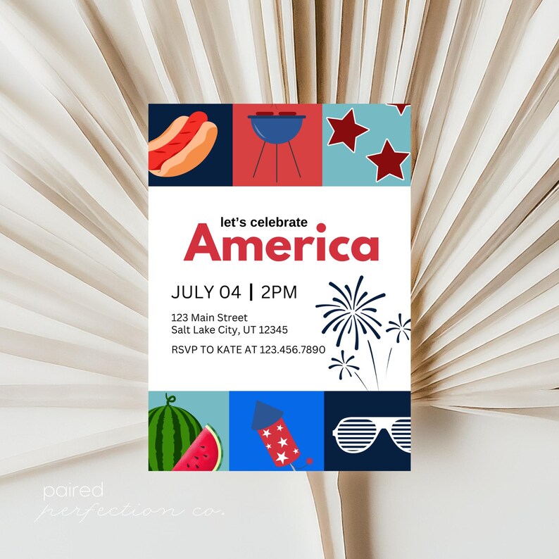 Let's Celebrate America 4th of July Invitation, 4th of July BBQ, Modern ...