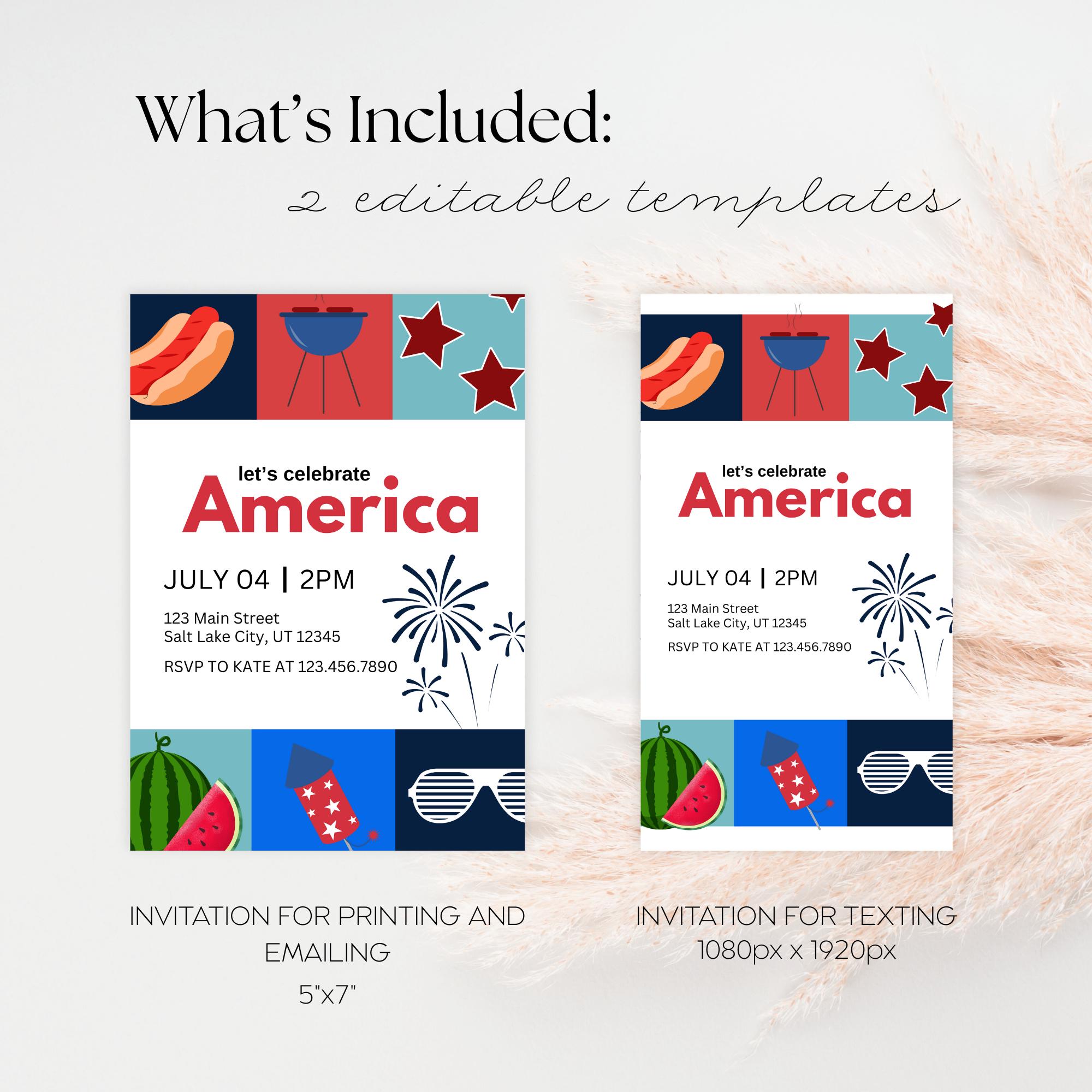 Let's Celebrate America 4th of July Invitation, 4th of July BBQ, Modern ...