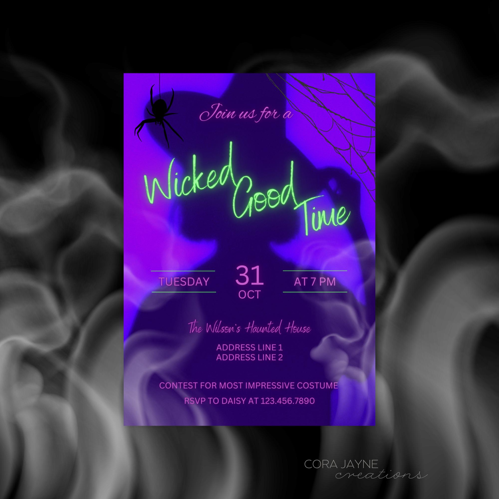 Wicked Good Time Halloween Party Invitation, Halloween Invitation ...