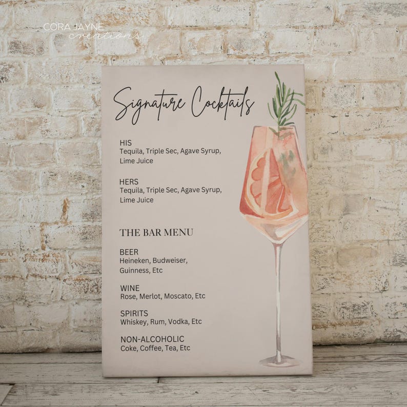 Cocktail Bar Sign, Bar Sign, Wedding Bar Sign, Bridal Shower Cocktail ...