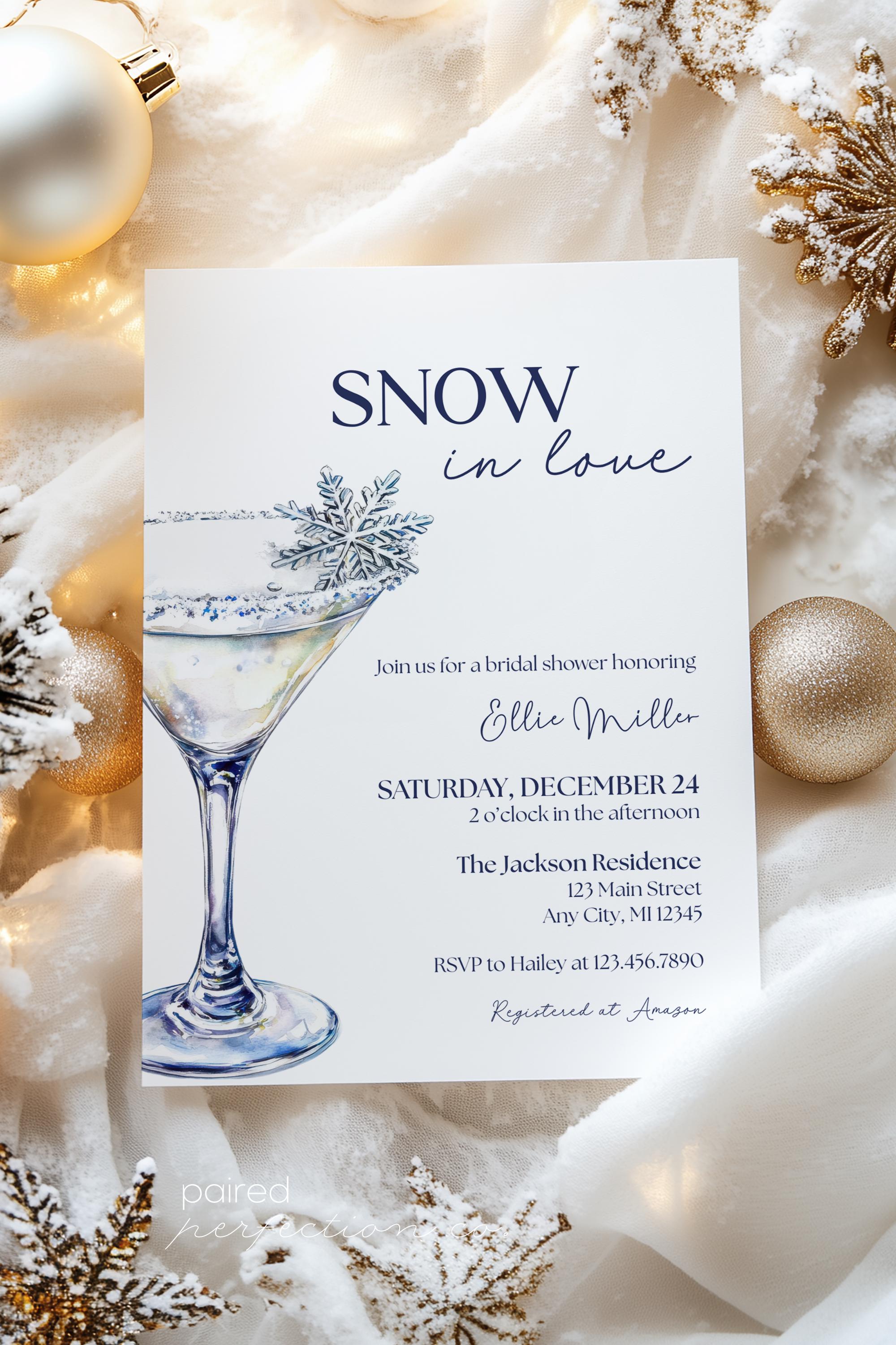 Snow in Love Bridal Shower Invitation, Christmas Party Invite, Merry ...