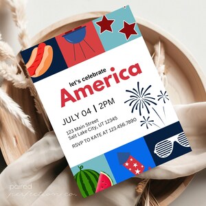Let's Celebrate America 4th of July Invitation, 4th of July BBQ, Modern ...