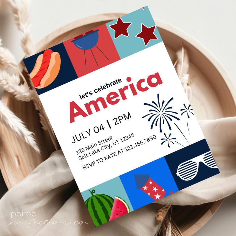 Let's Celebrate America 4th of July Invitation, 4th of July BBQ, Modern ...