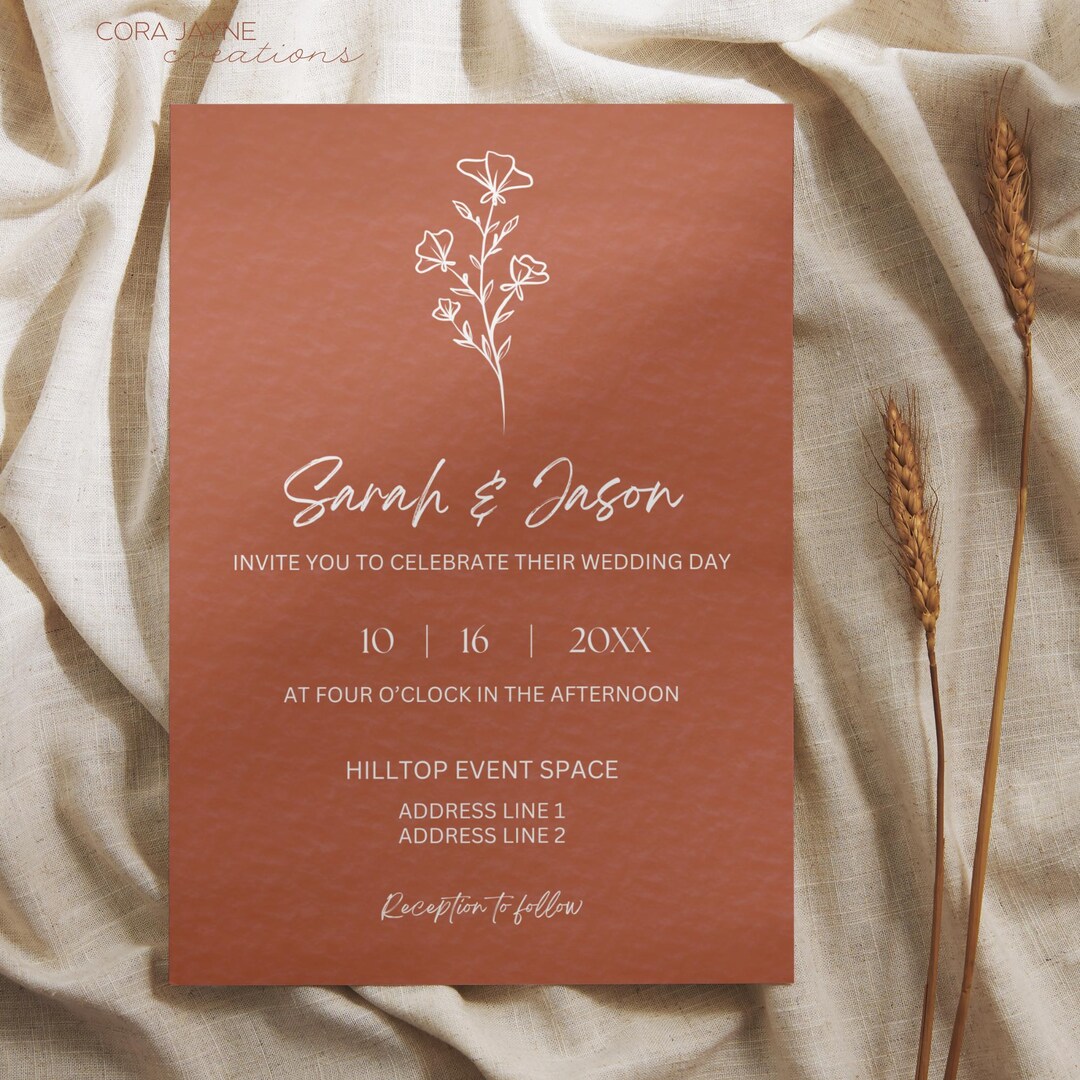 Fall Wedding Invitation, Terracotta Wedding Invitation, Terracotta ...