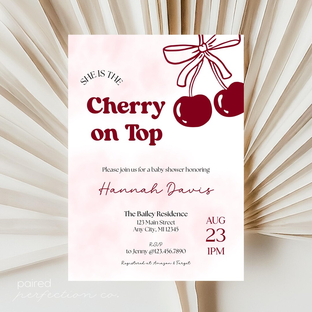 She is the Cherry on Top Printable Baby Shower Invitation, Girl Baby ...