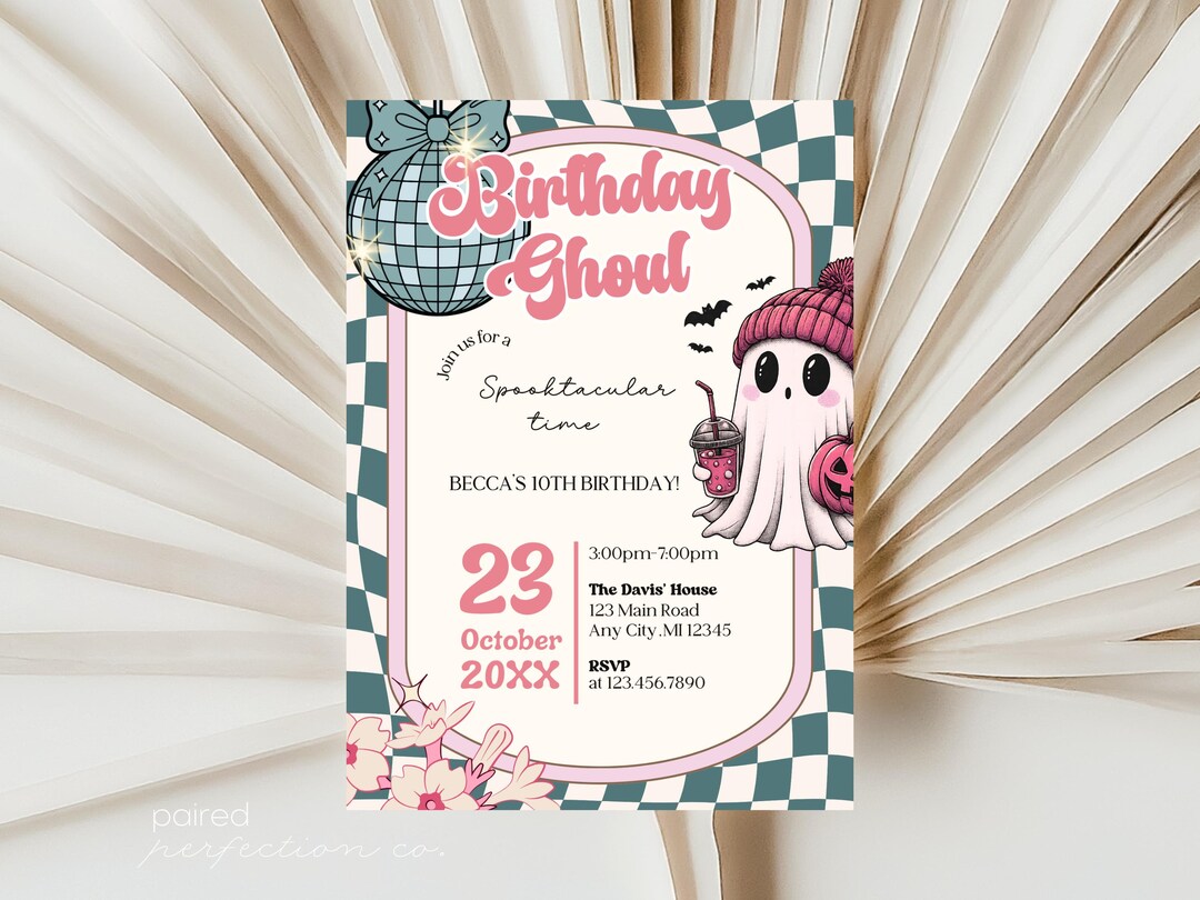 Birthday Ghoul Party Invitation, October Birthday, Groovy Halloween ...