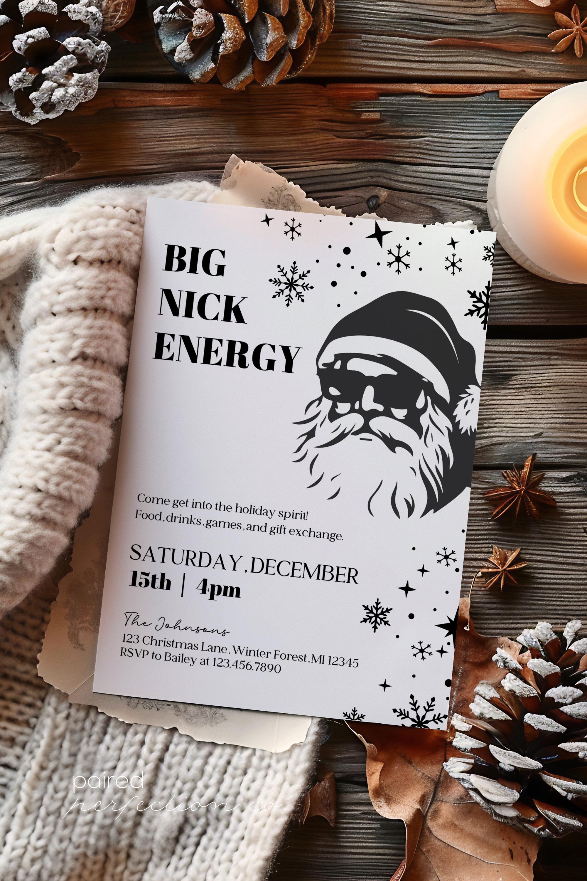 Big Nick Energy Christmas Party Invitation, Funny Holiday Invite ...