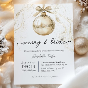 Merry and Bride Christmas Bridal Shower Invitation, Winter, Holiday ...