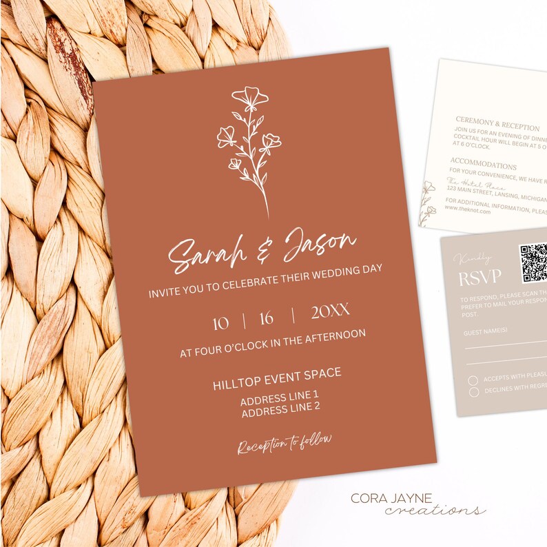 Fall Wedding Invitation Bundle, Terracotta Wedding Bundle, Boho Wedding ...