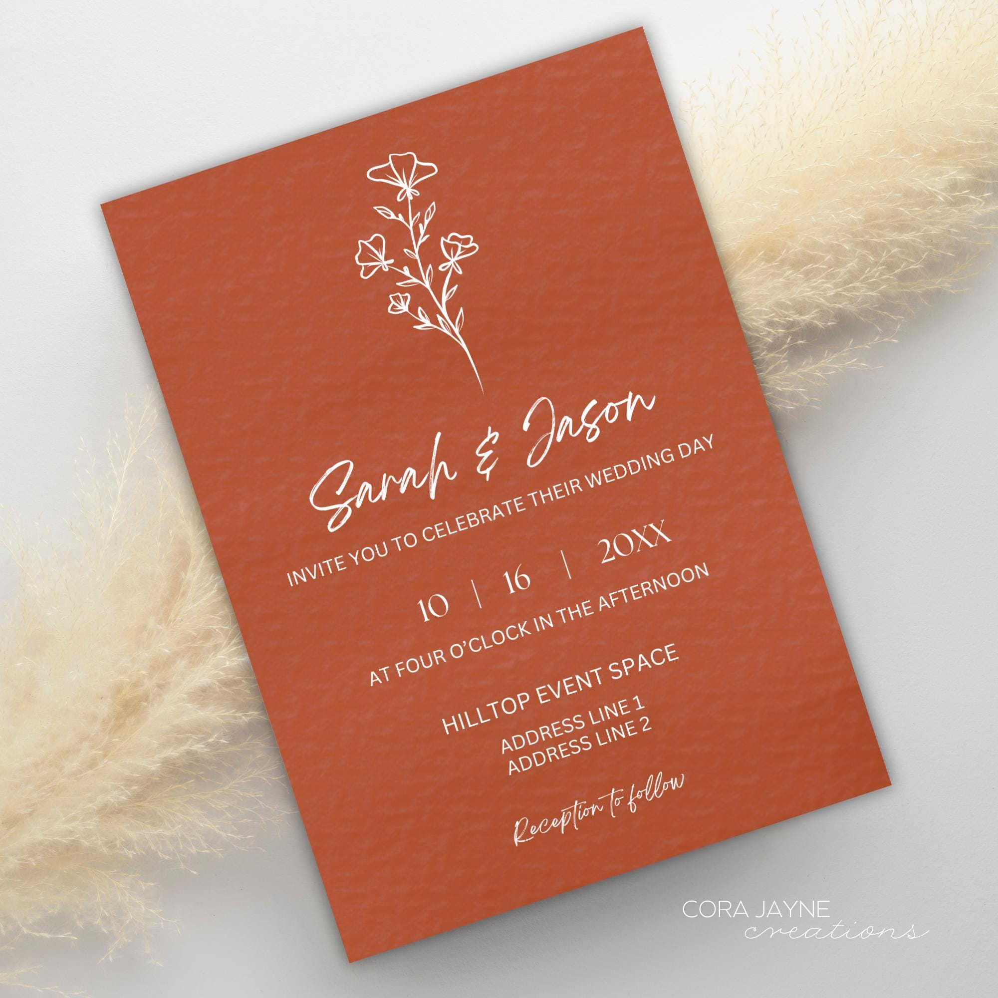 Fall Wedding Invitation, Terracotta Wedding Invitation, Terracotta ...