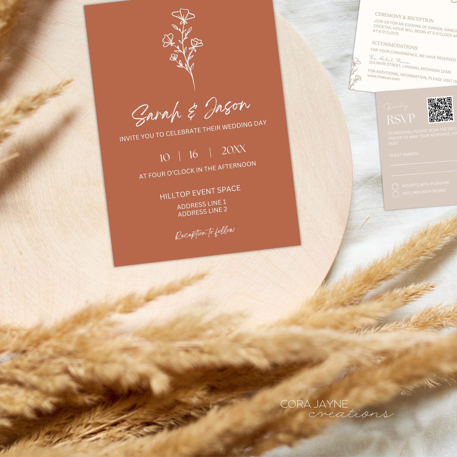 Fall Wedding Invitation Bundle, Terracotta Wedding Bundle, Boho Wedding ...