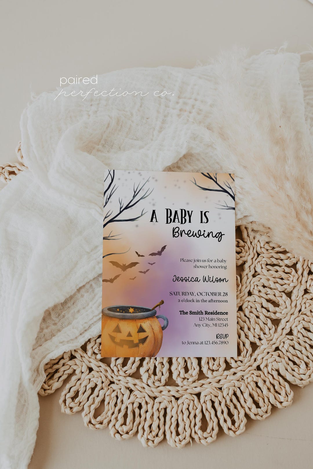 A Baby is Brewing Halloween Baby Shower Invitation, A Little Boo is ...