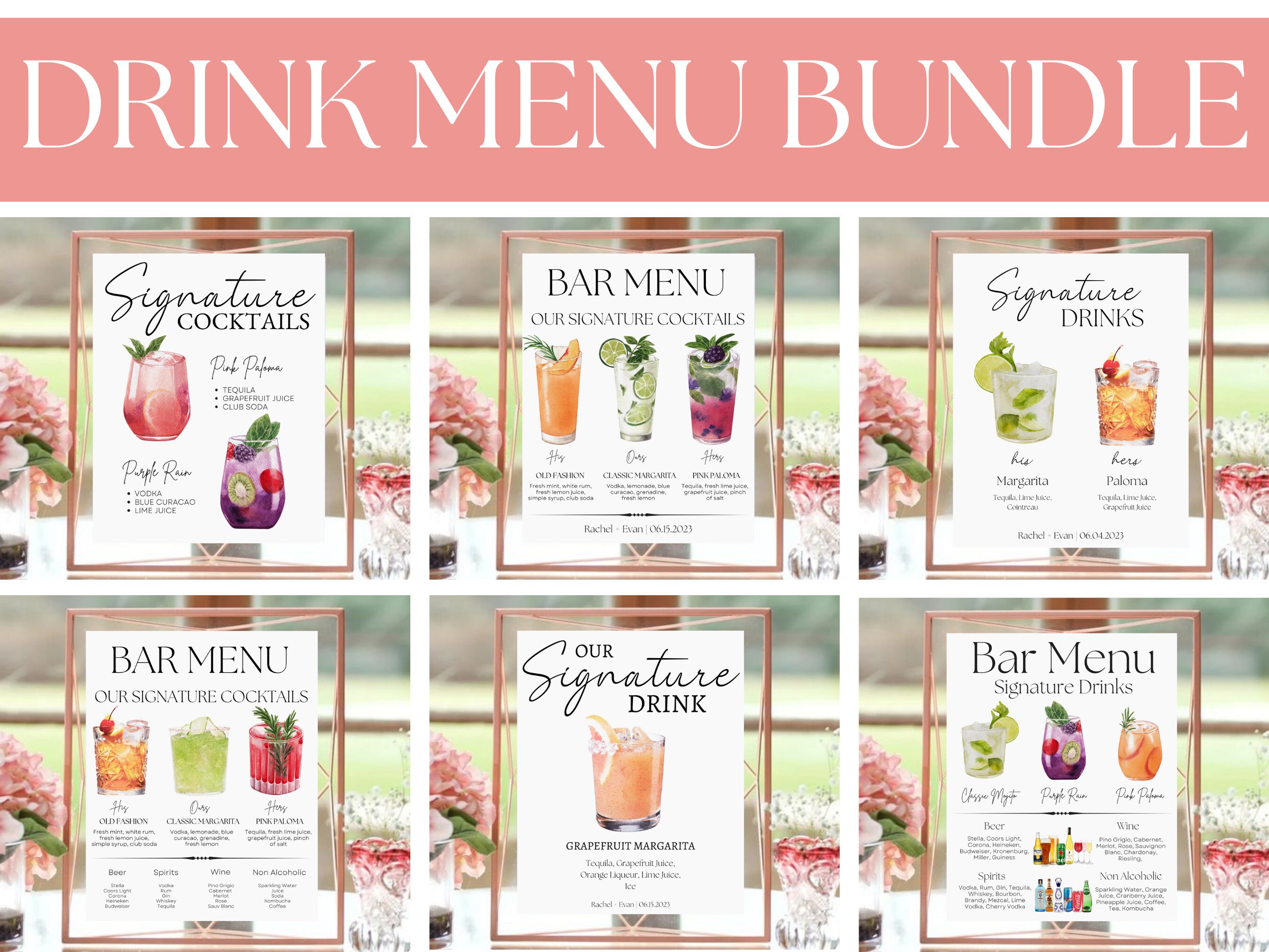 Bar Menu Template Bundle, Editable Drink Menu Template, Cocktail ...