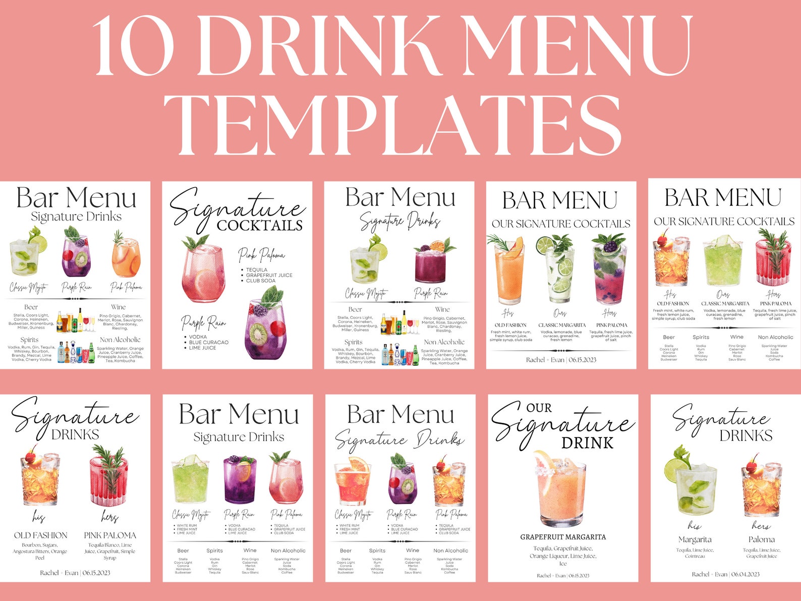 Bar Menu Template Bundle, Editable Drink Menu Template, Cocktail ...