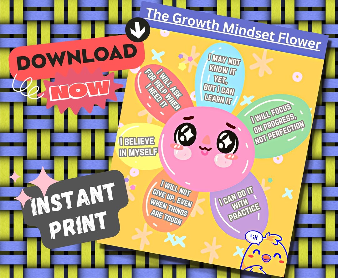 Printable Growth Mindset Flower Poster for Kids-teens, Boho Classroom ...