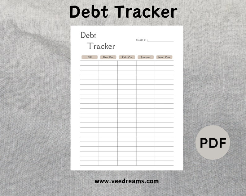 Monthly Debt Tracker Printable (PDF Pattern) - Etsy